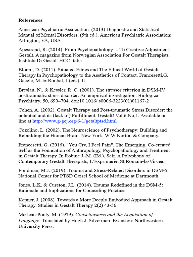 References For Presentation Trauma | PDF | Psychotherapy | Gestalt Therapy