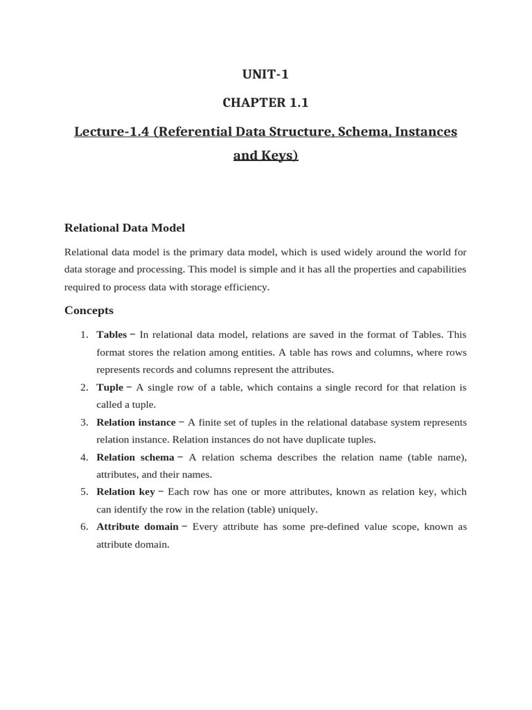 Notes Chapter 1.1 Lecture 1.4 (Referential Data Structure, Schema ...