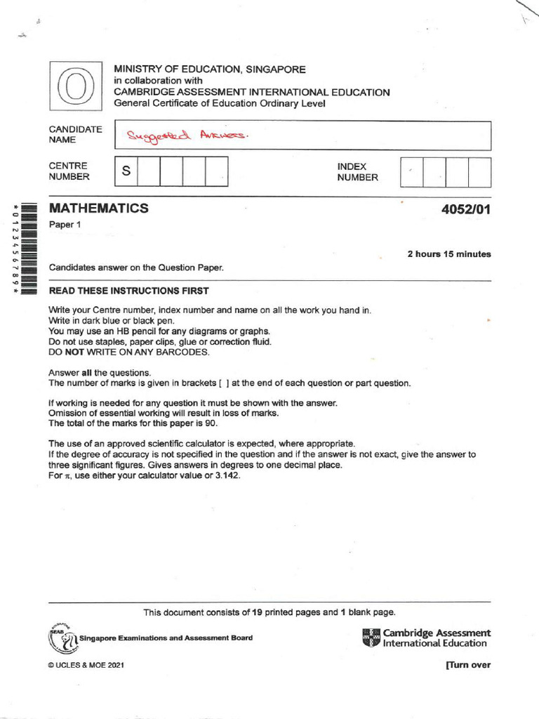 O-Level Math Exam Paper | PDF | Elementary Geometry | Euclidean Geometry