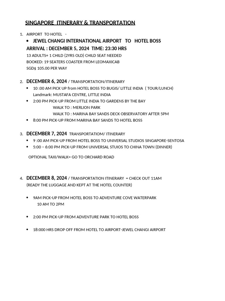 Singapore Itinerary & Transportation | PDF