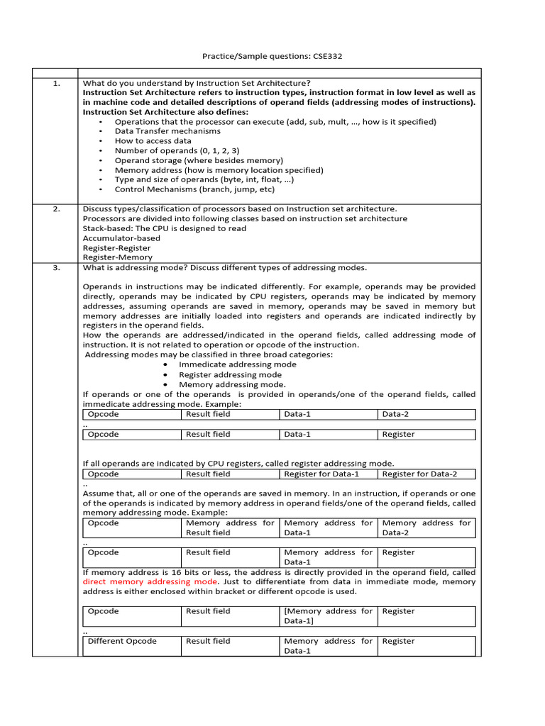 CSE332 CPU-types-Practice Questions | PDF | Central Processing Unit | Computer Data
