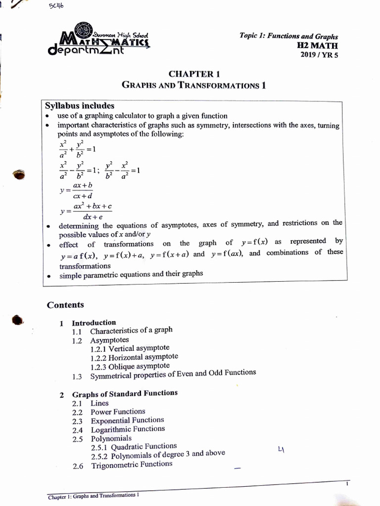 Chapter 1 Graphs and Transformation Part 1 | PDF | Asymptote | Elementary Mathematics