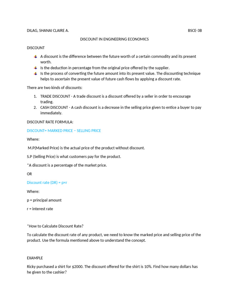Discount Rate and Formula in Economics | PDF
