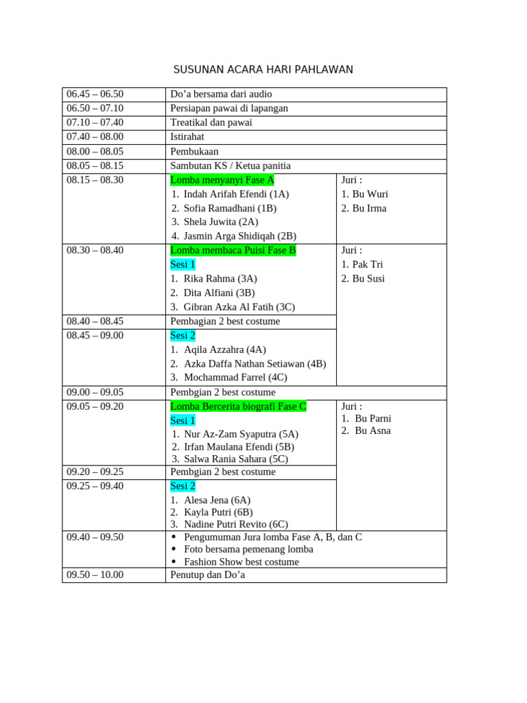 Susunan Acara Hari Pahlawan | PDF