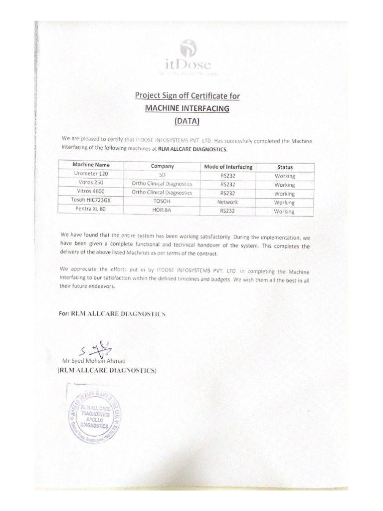 RLM Allcare Sign off form | PDF