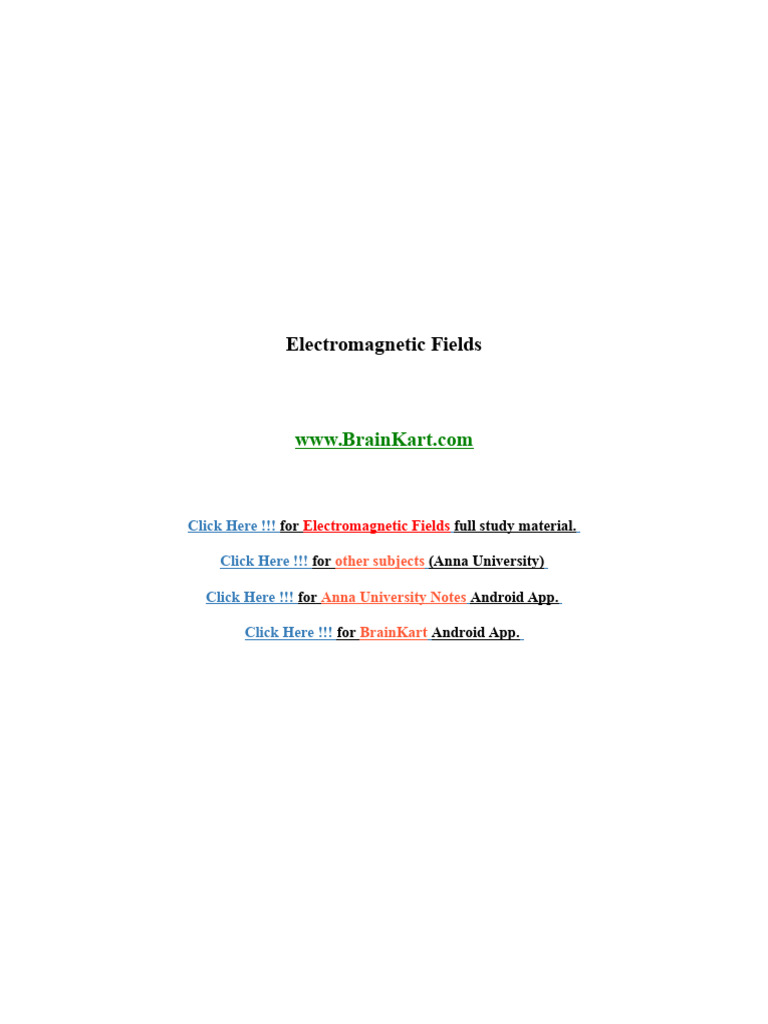 Study Material on Electromagnetic Fields | PDF | Magnetic Field ...
