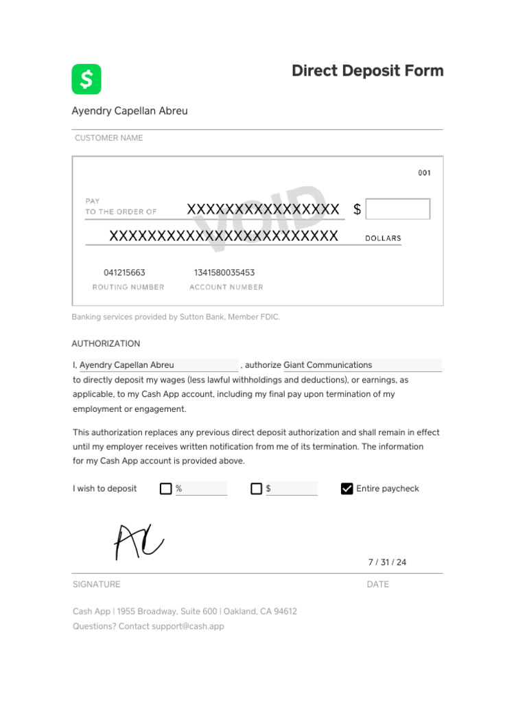 Direct Deposit Authorization Form | PDF