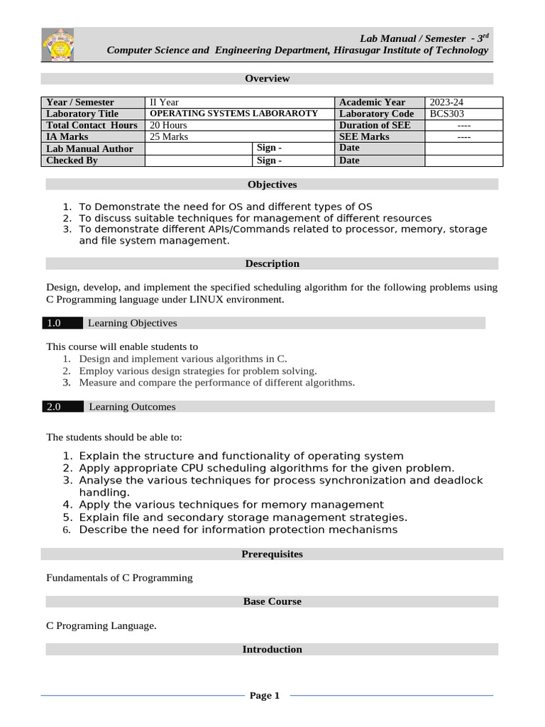 Os Lab Manual 23-24 | PDF | Operating System | Computer Programming
