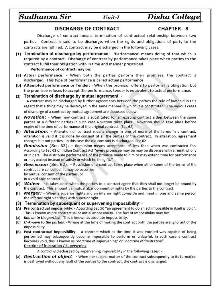 Discharge of Contract | PDF | Breach Of Contract | Consent