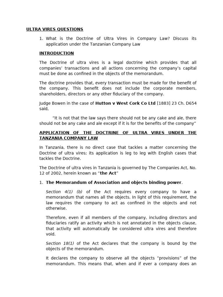 Ultra Vires Questions | PDF | Legal Concepts | Justice