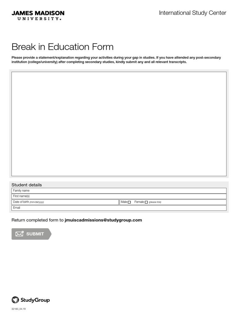 JMU Break in Education Form | PDF