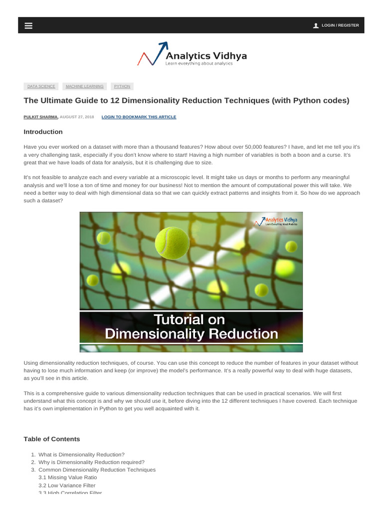 Dimensionality Reduction Techniques Guide | PDF | Principal Component Analysis | Dependent And ...