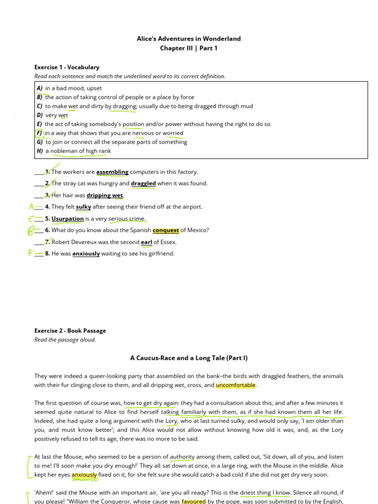 Alice's Adventures in Wonderland, Chapter III Part 1 | PDF