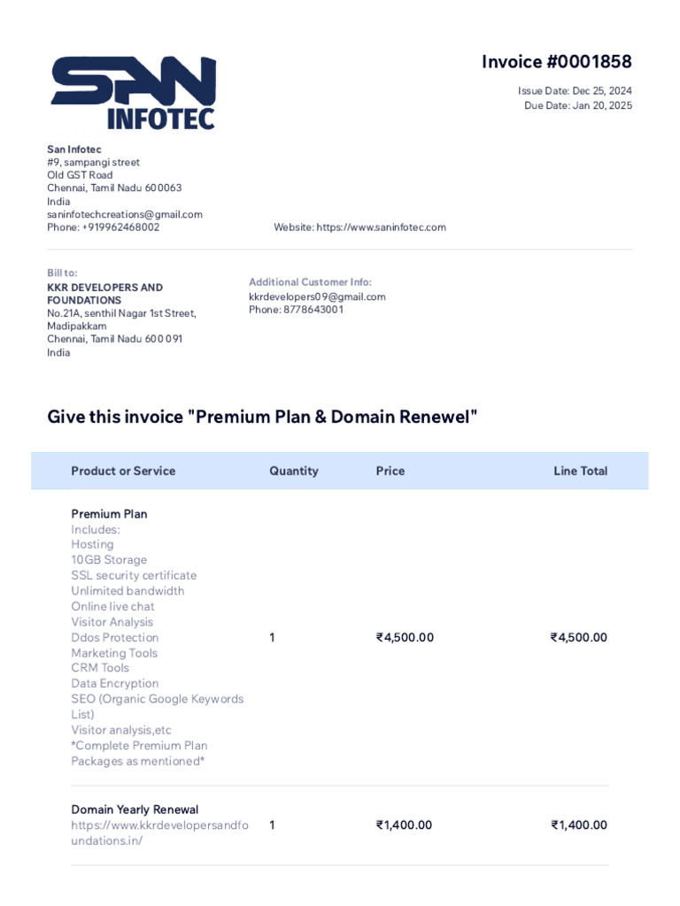 Premium Plan & Domain Invoice | PDF | Invoice | Computing