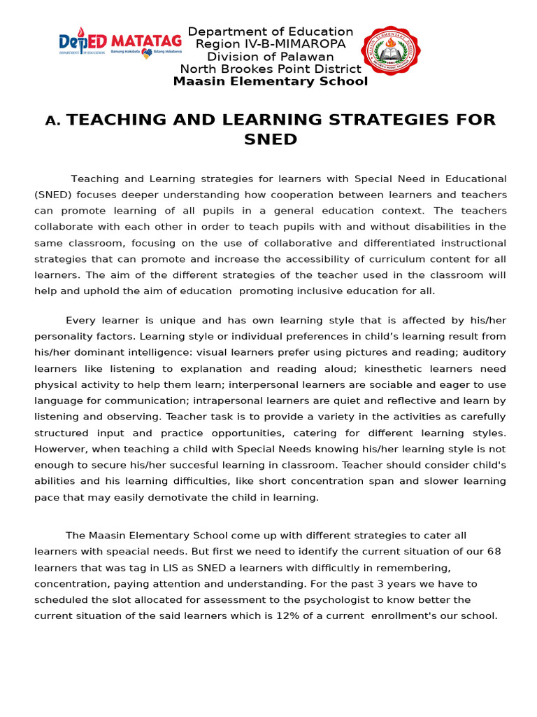 Inclusive Teaching Strategies for SNED | PDF | Learning Styles | Learning