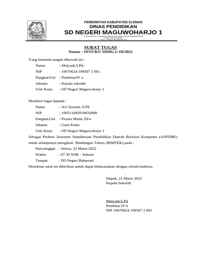 Surat Tugas Proktor Teknisi ASPD.2022 | PDF