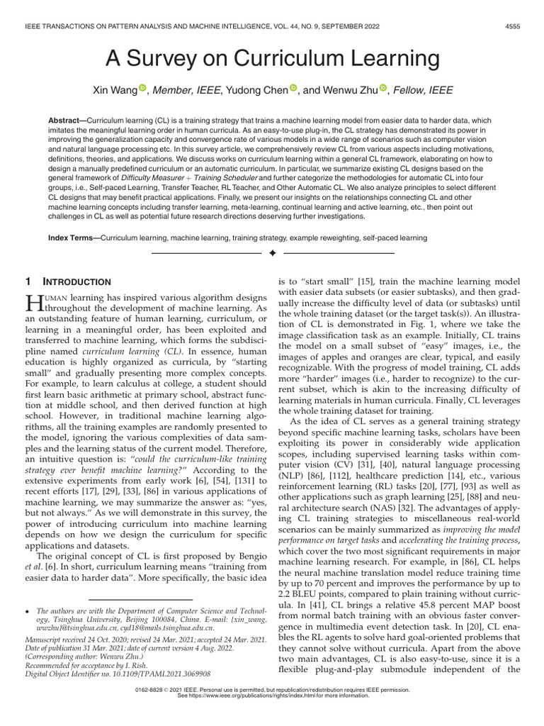 A Survey On Curriculum Learning | PDF | Machine Learning | Curriculum
