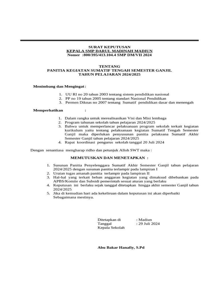 SK Panitia PTS Ganjil 2024-2025 | PDF