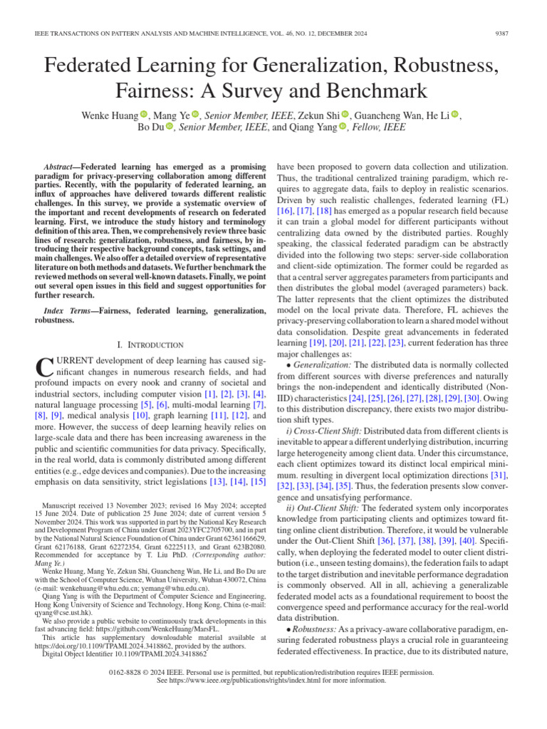Federated Learning For Generalization Robustness Fairness A Survey and Benchmark | PDF | Applied ...