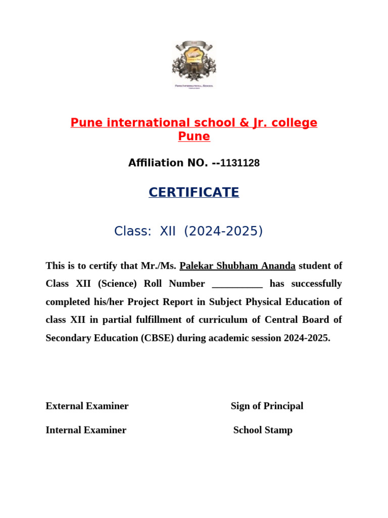 Class XII Physical Education Project Report | PDF