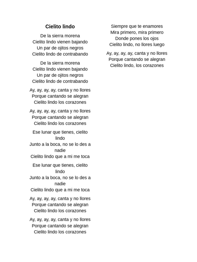 Cielito Lindo: Letra y Significado | PDF