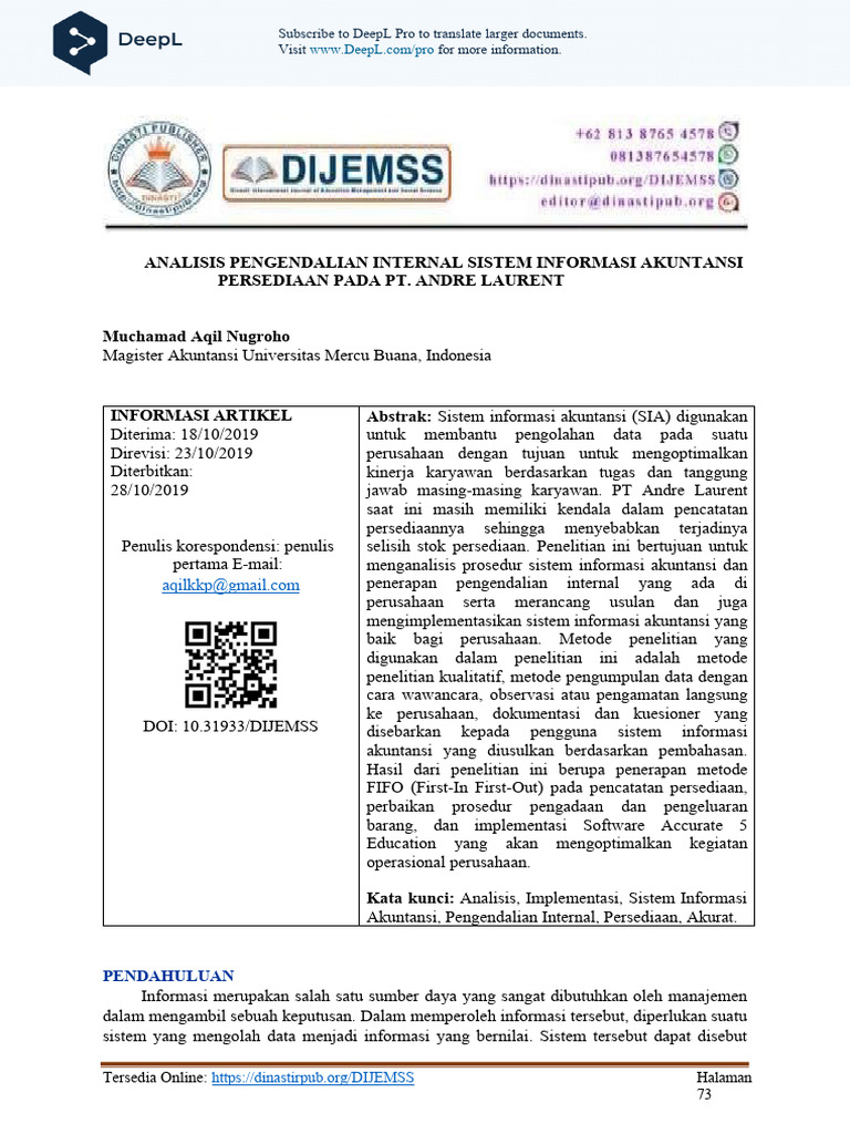 Nugroho - 2019 - ANALISIS PENGENDALIAN INTERNAL SISTEM INFORMASI AK | PDF