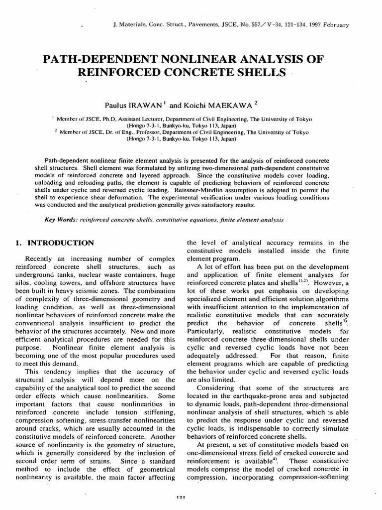 Path Dependent Non Linear Analysis of Reinforced Concrete Shells | PDF