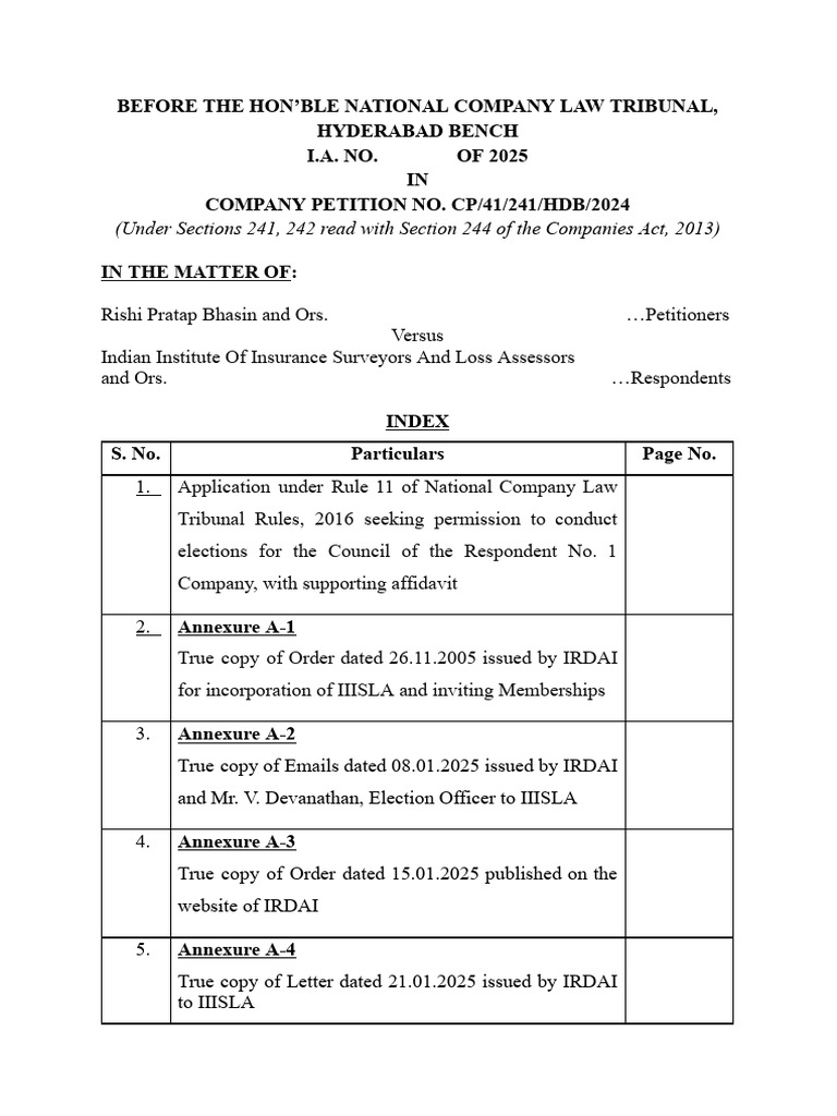 NCLT Petition for IIISLA Elections | PDF