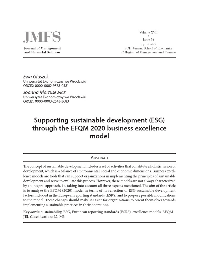 Enhancing ESG with EFQM 2020 Model | PDF | Sustainability | Sustainable ...