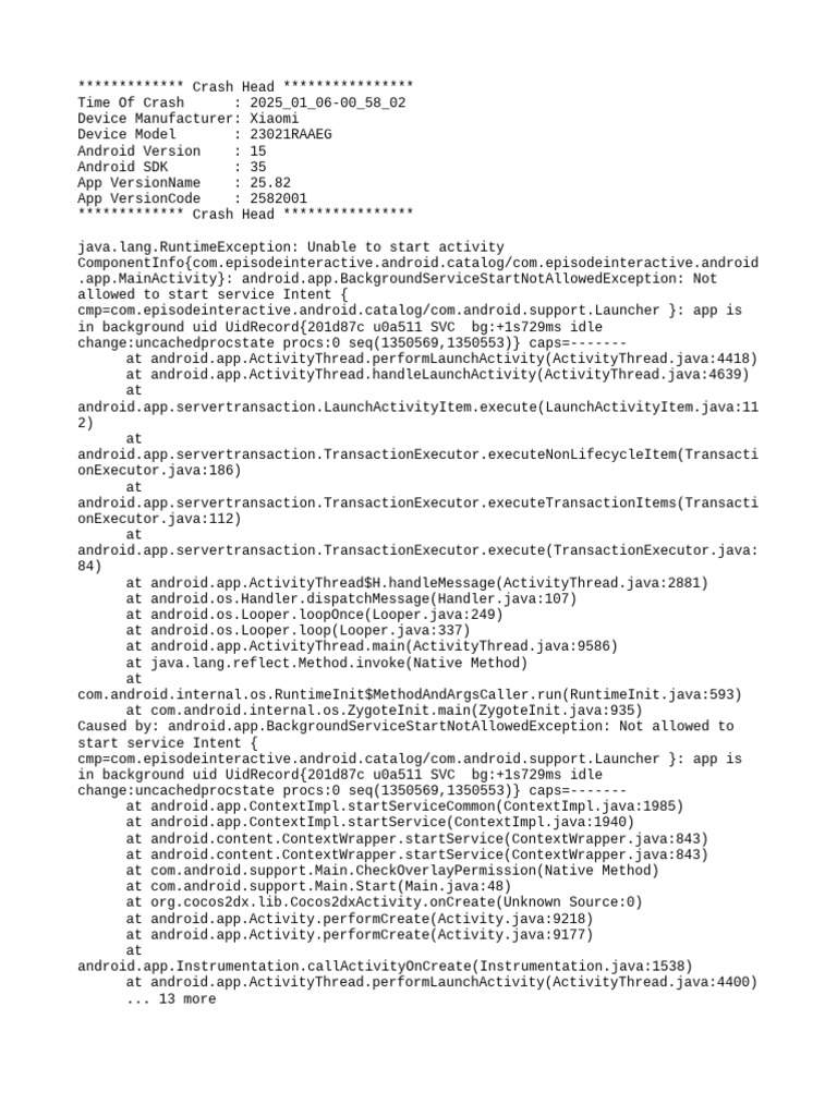 Xiaomi App Crash Log Analysis | PDF | Android (Operating System ...