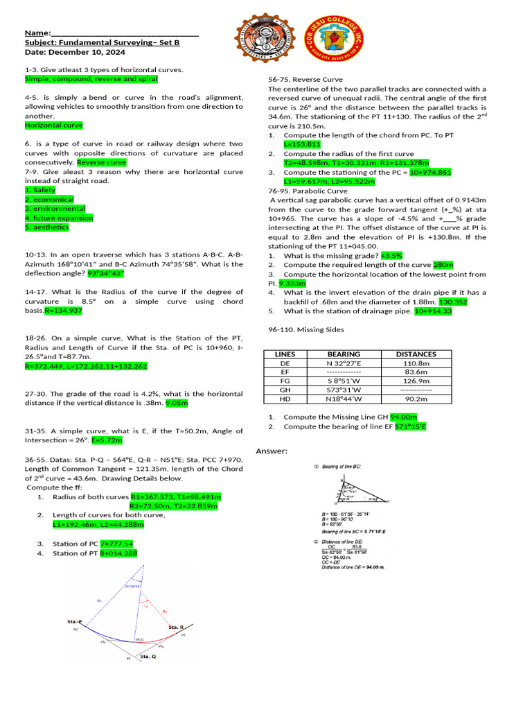 Final Exam For Surveying Question SET B With Answer | PDF | Slope ...