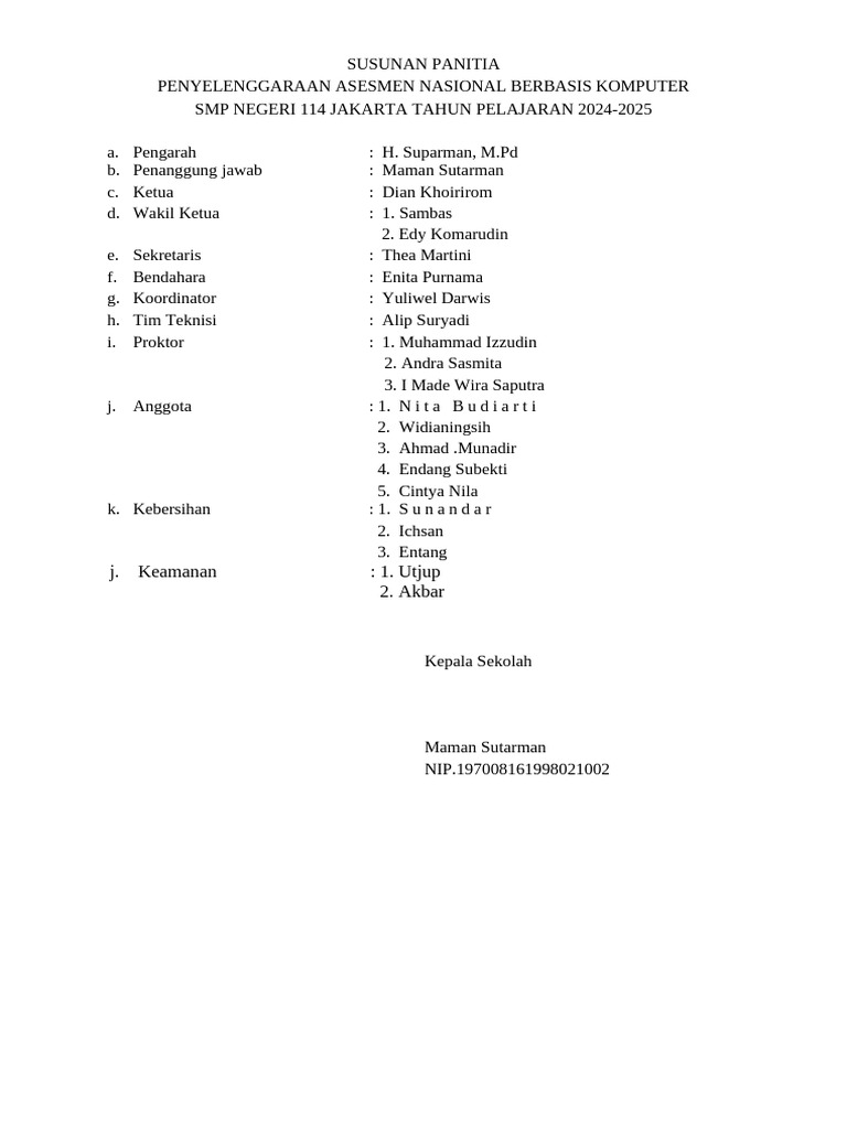 SUSUNAN PANITIA ANBK 114 ( 2023 ) | PDF