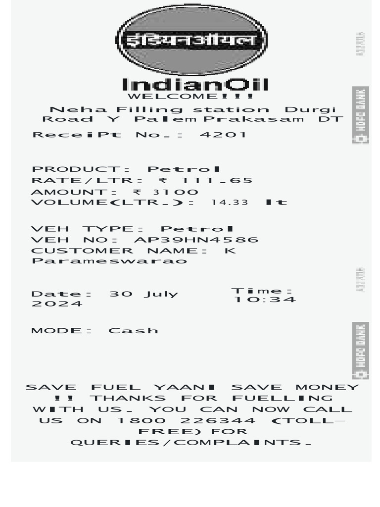 Petrol Receipt for K Parameswarao | PDF