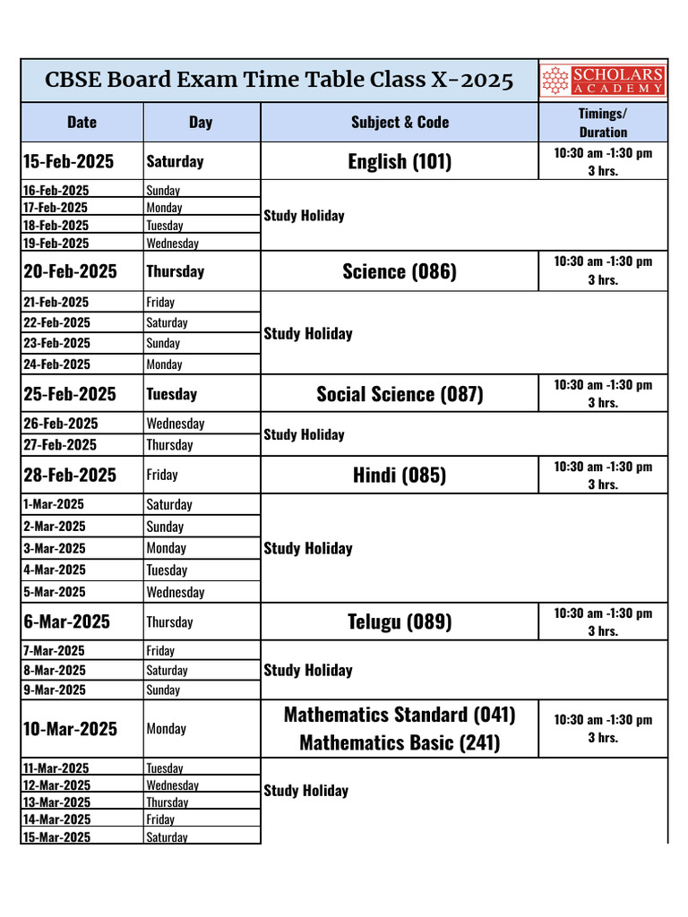 GradeX-CBSE-Board Exam TT-2025.Xlsx - SA Exam TT | PDF