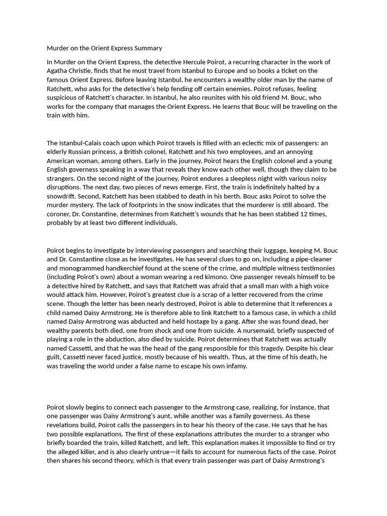 Murder On The Orient Express Summary | PDF | Hercule Poirot