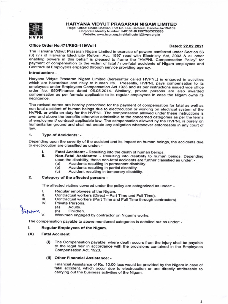 HVPNL Compensation Policy | PDF | Legal Liability | Employment