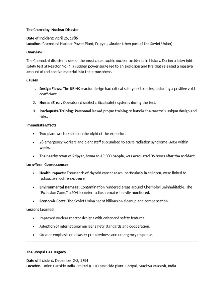 Nuclear and Industrial Disaster Insights | PDF | Chernobyl Disaster ...