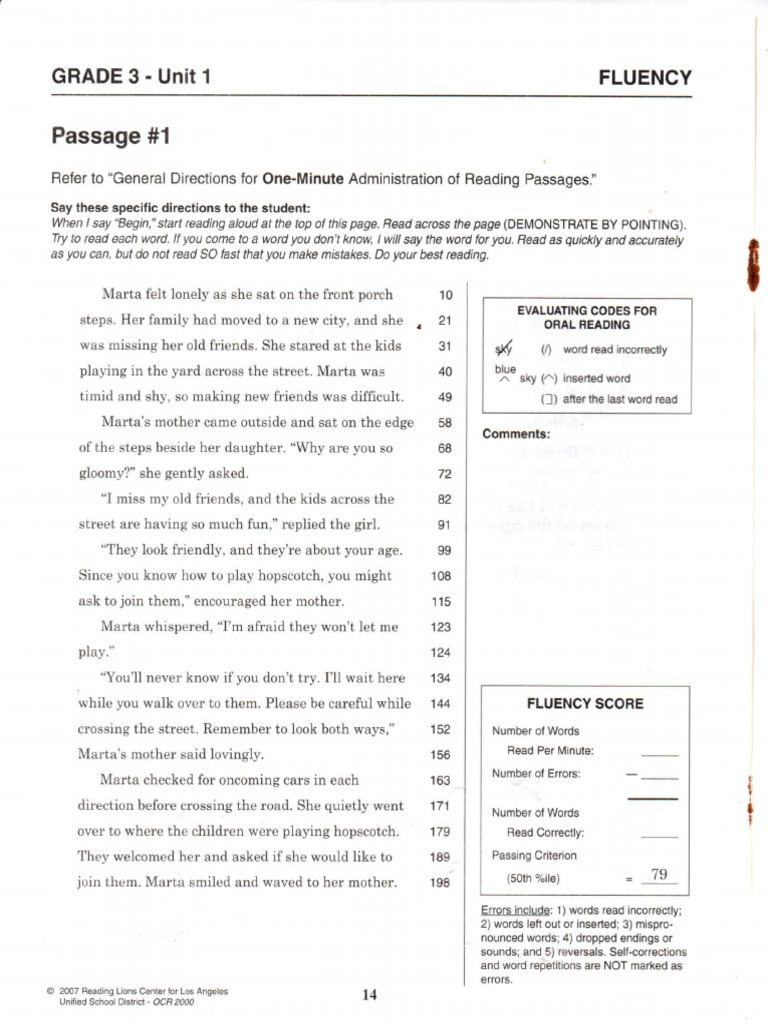 Reading Fluency Passage | PDF
