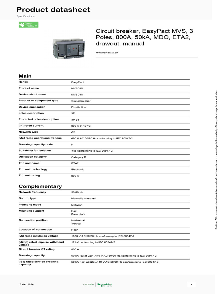 Schneider Electric - EasyPact-MVS - MVS08N3MW2A | PDF | Alternating ...