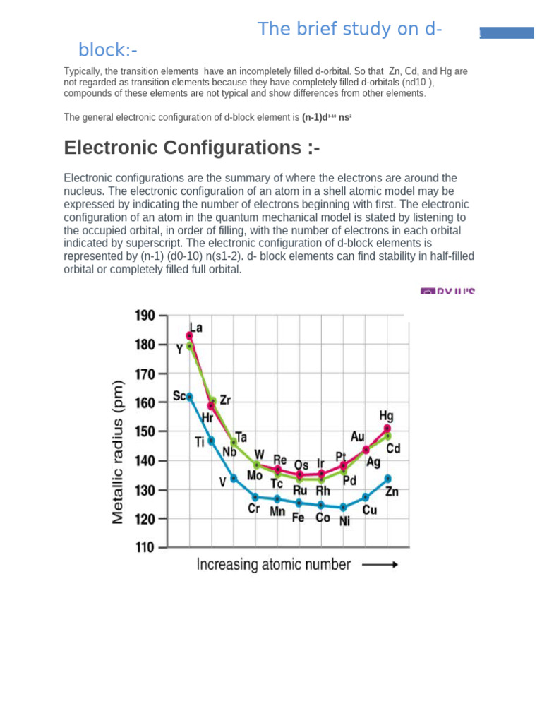 D-Block Elements Overview | PDF | Transition Metals | Electron Configuration