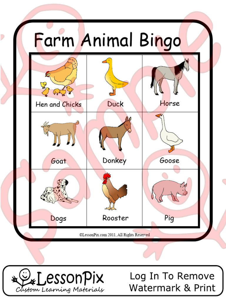 Farm Animal Bingo Printable Template | PDF