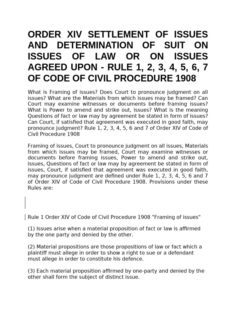 Order XIV: Framing Issues in Law | PDF | Lawsuit | Judgment (Law)