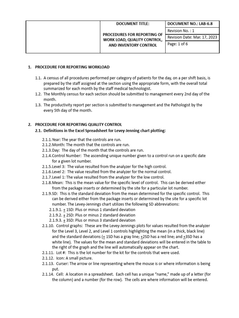LAB 6.10 Rev1 PROCEDURES FOR REPORTING OF WORK LOAD QUALITY CONTROL AND ...