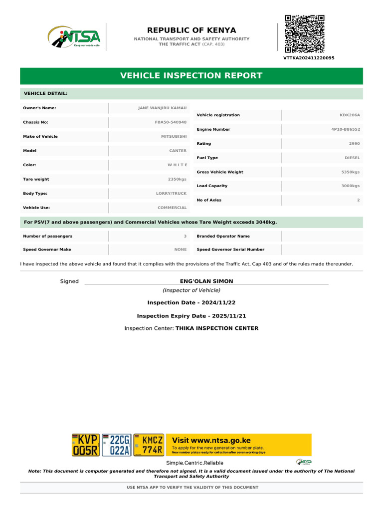 VEHICLE INSPECTION REPORT - MVAI-DQ6CPZ86K-Vehicle Test Report | PDF ...