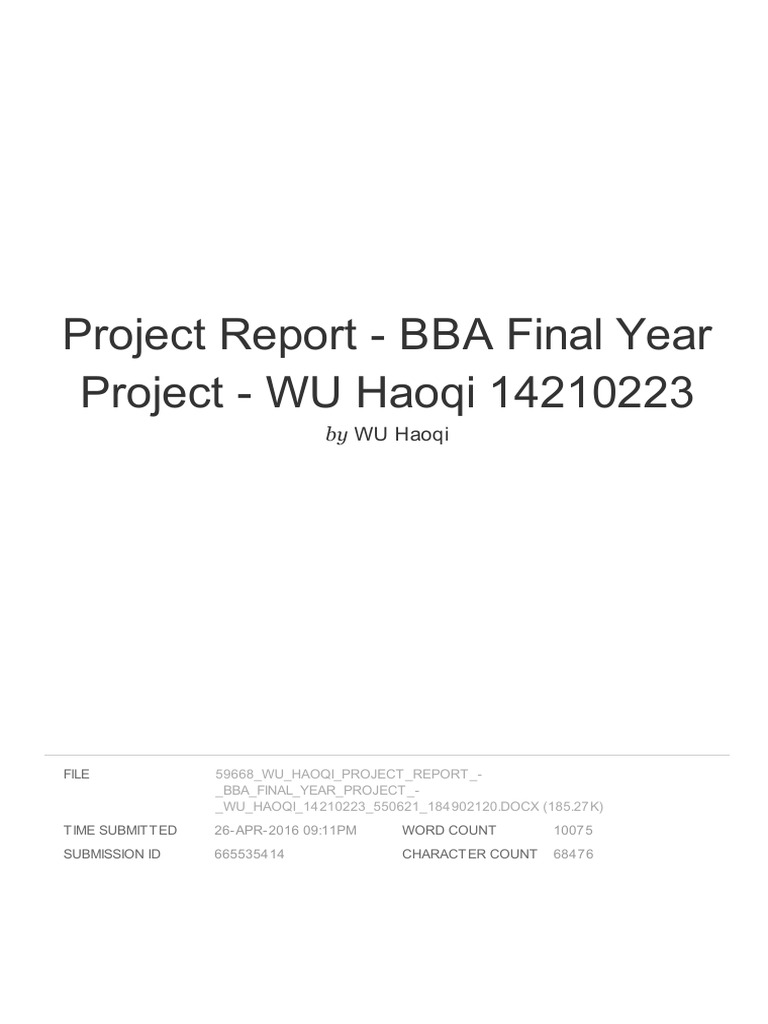 Project Report BBA Final Year Project WU | PDF