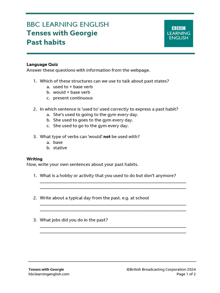 Past Habits Worksheet | PDF
