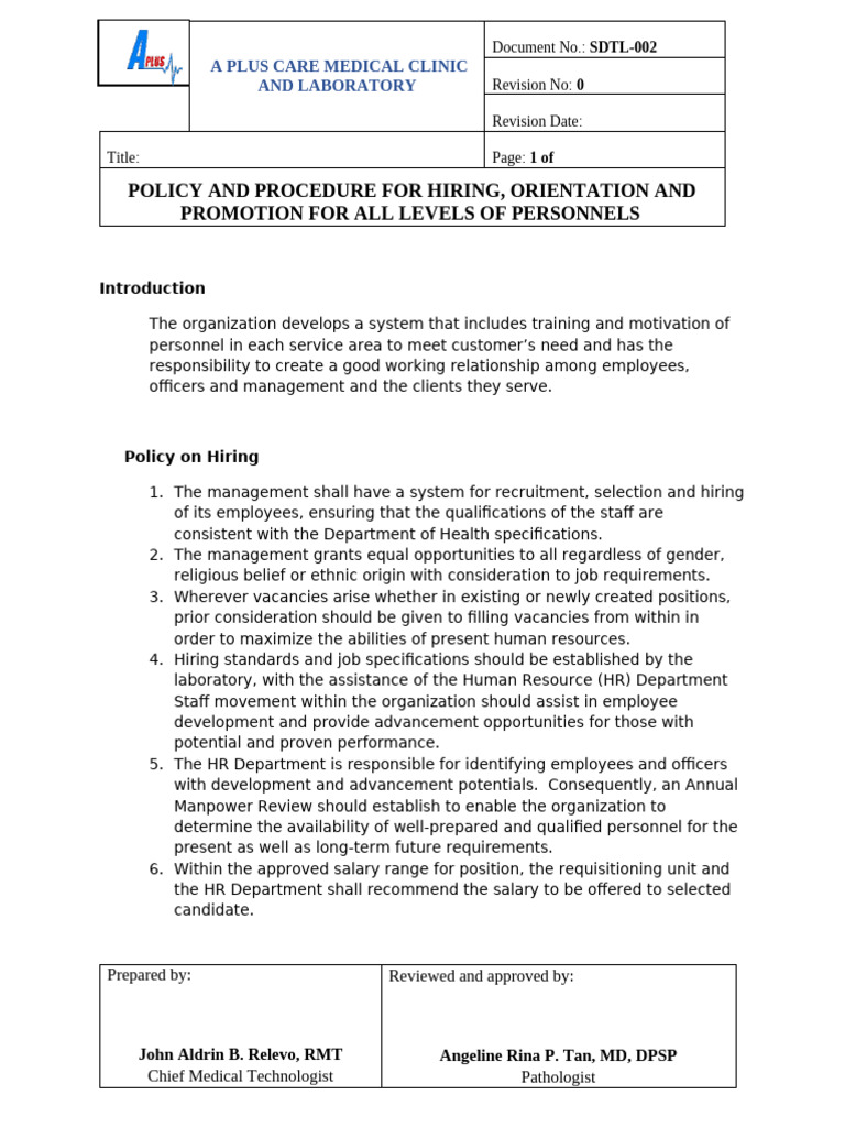 Hiring and Orientation Policy Overview | PDF | Employment | Human Resources