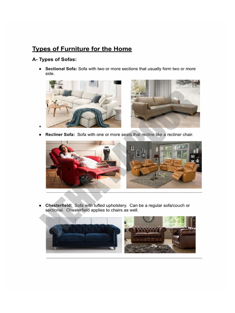 Types of Furniture For The Home | PDF