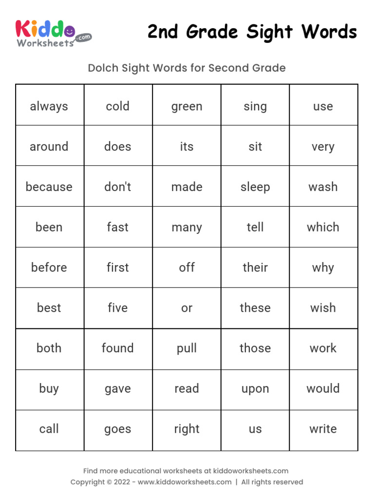 Sight Words 2nd Grade Worksheet | PDF