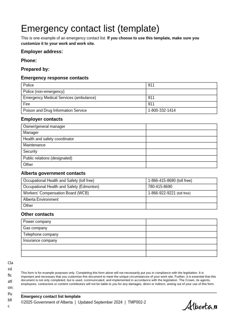 Emergency Contact List Template | PDF
